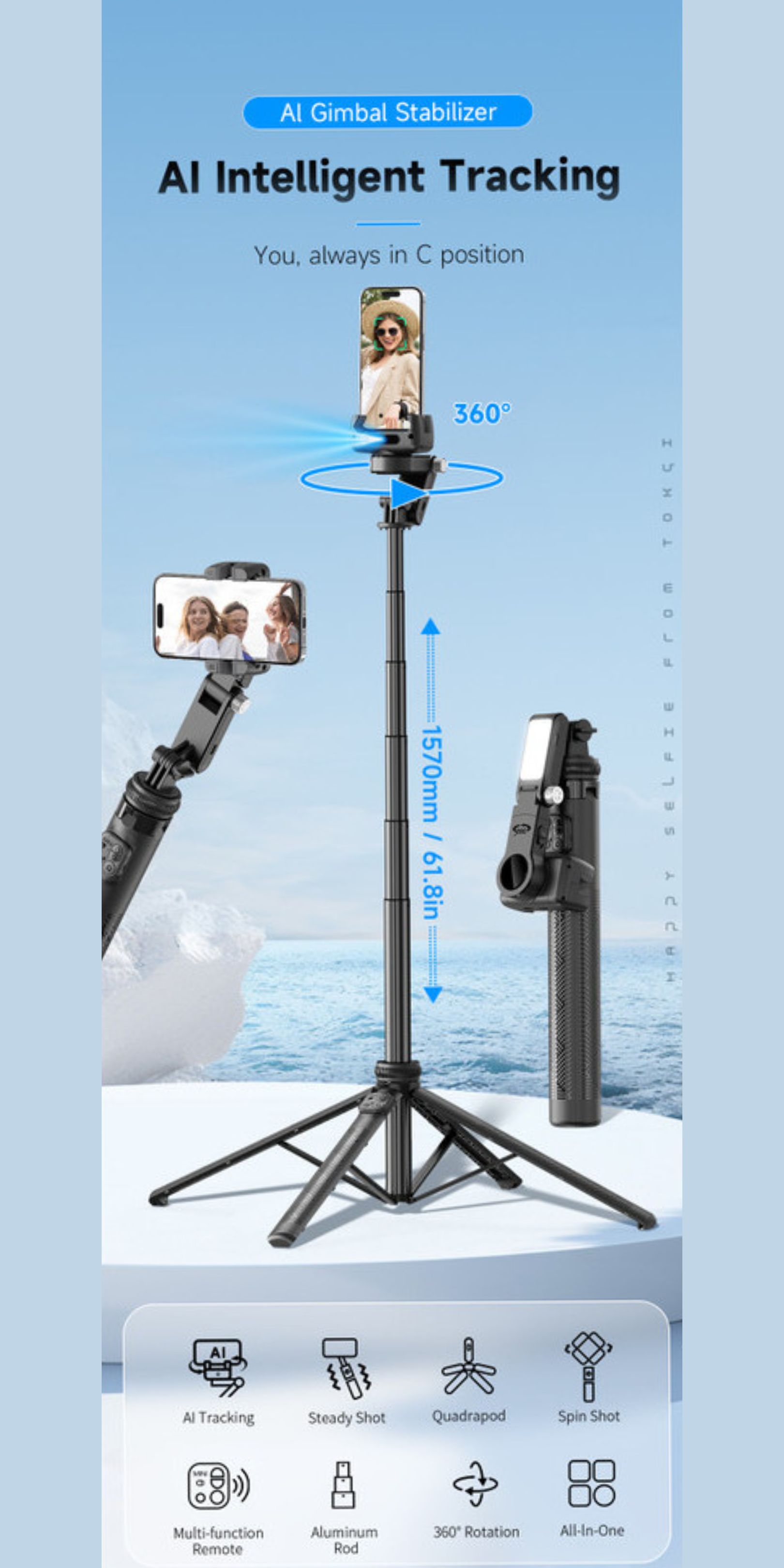 AI Gimbal Stabilizer C16R AI Tracking Quadrapod Gimbal Selfie Stick 1 ...