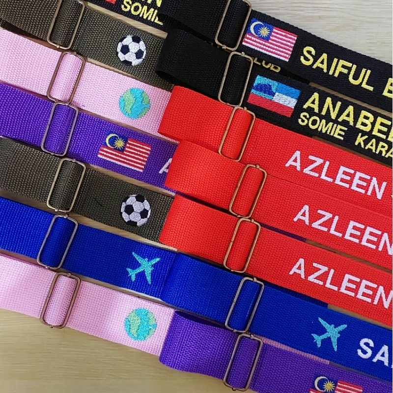 1.5" Wide Luggage Tag with Metal Buckle - Bag Tag Sulam Nama - Tag Beg ...