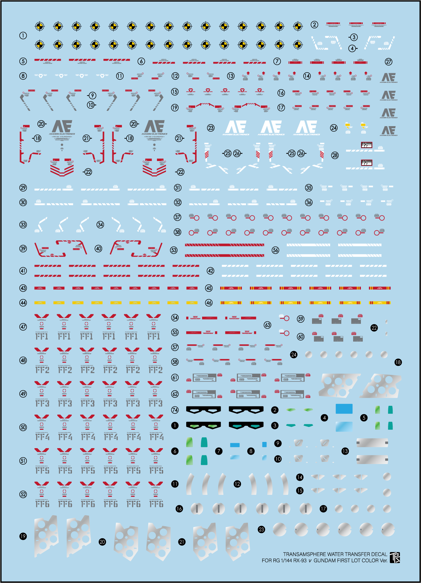 (TRS) Waterslide Decal - RG 1/144 Nu First Lot Color Ver (Upgrade) RX ...