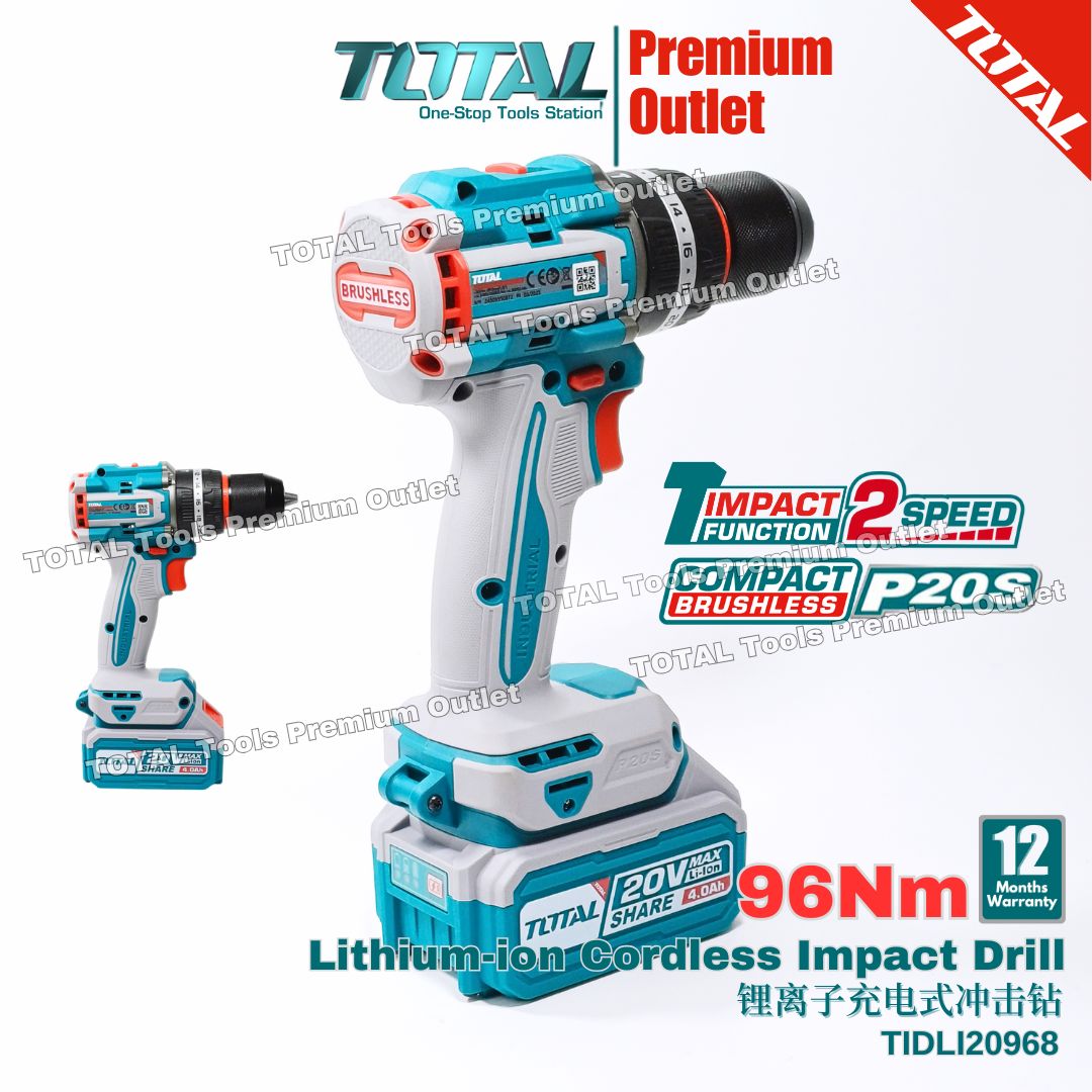 TOTAL Tools 96Nm Compact BL motor Cordless Impact Drill Metal Chuck ∅0. ...