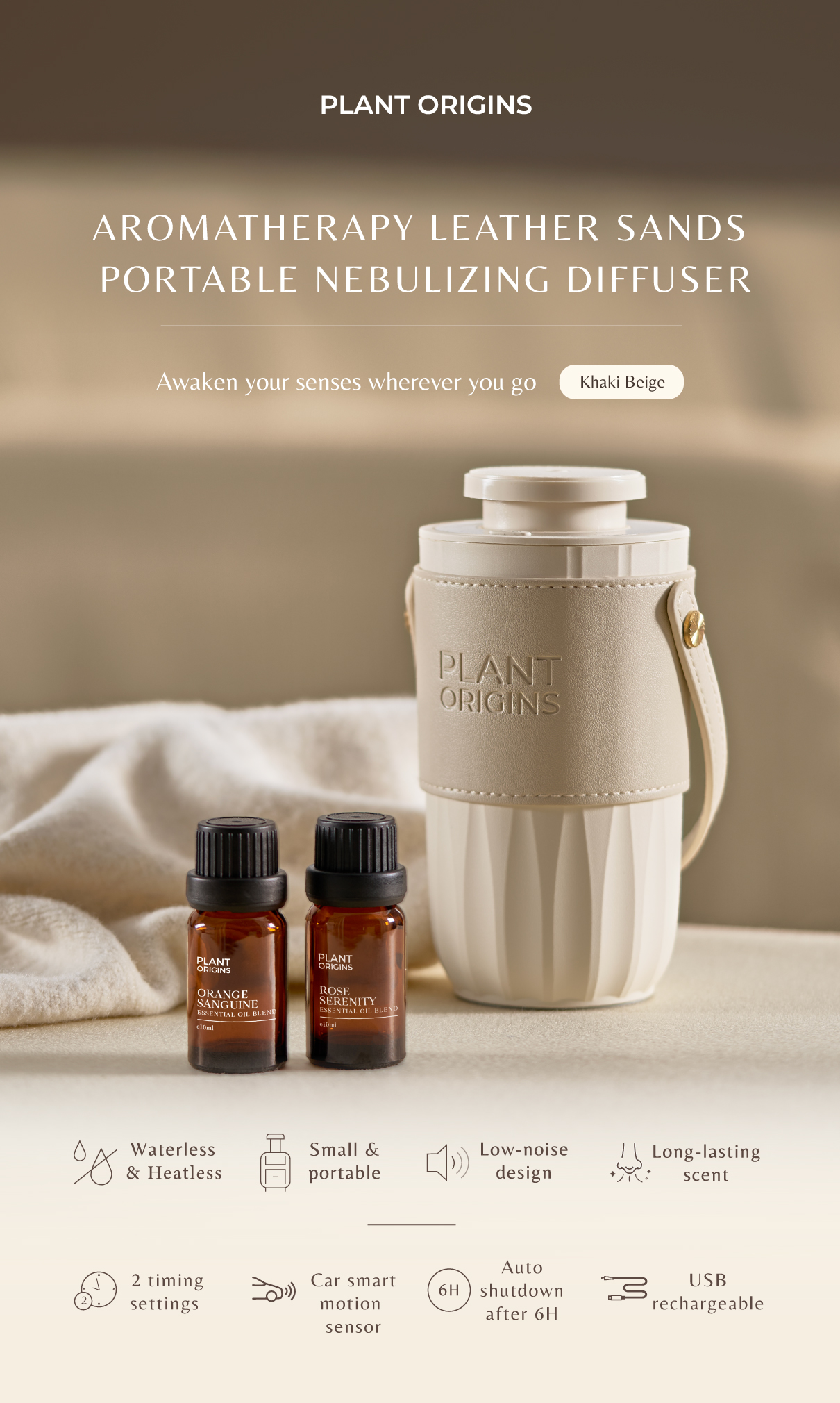 Plant Origins Aromatherapy Leather Sands Portable Nebulizing Diffuser ...