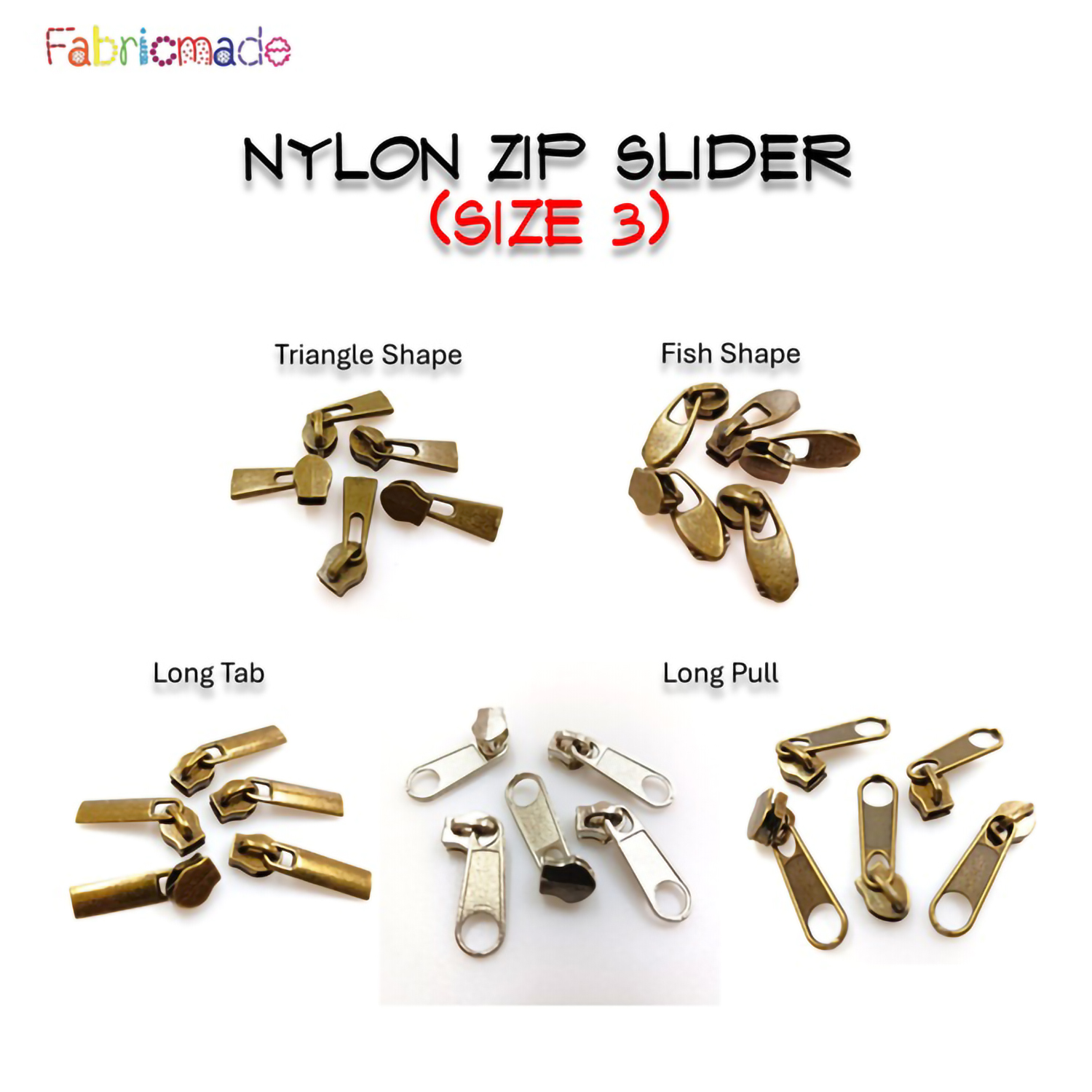 FABRICMADE - Size #3 Nylon Zip Slider (Select Quantity "1" for 30 ...