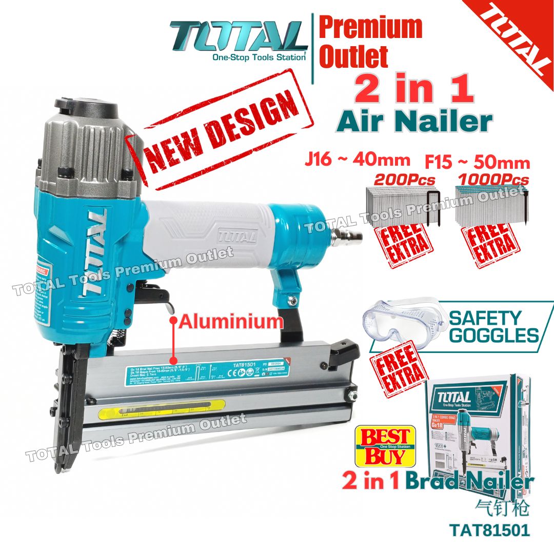 TOTAL 2 in 1 Pneumatic Air Nailer Gun /Air Nail Wood working DIY(F15 ...