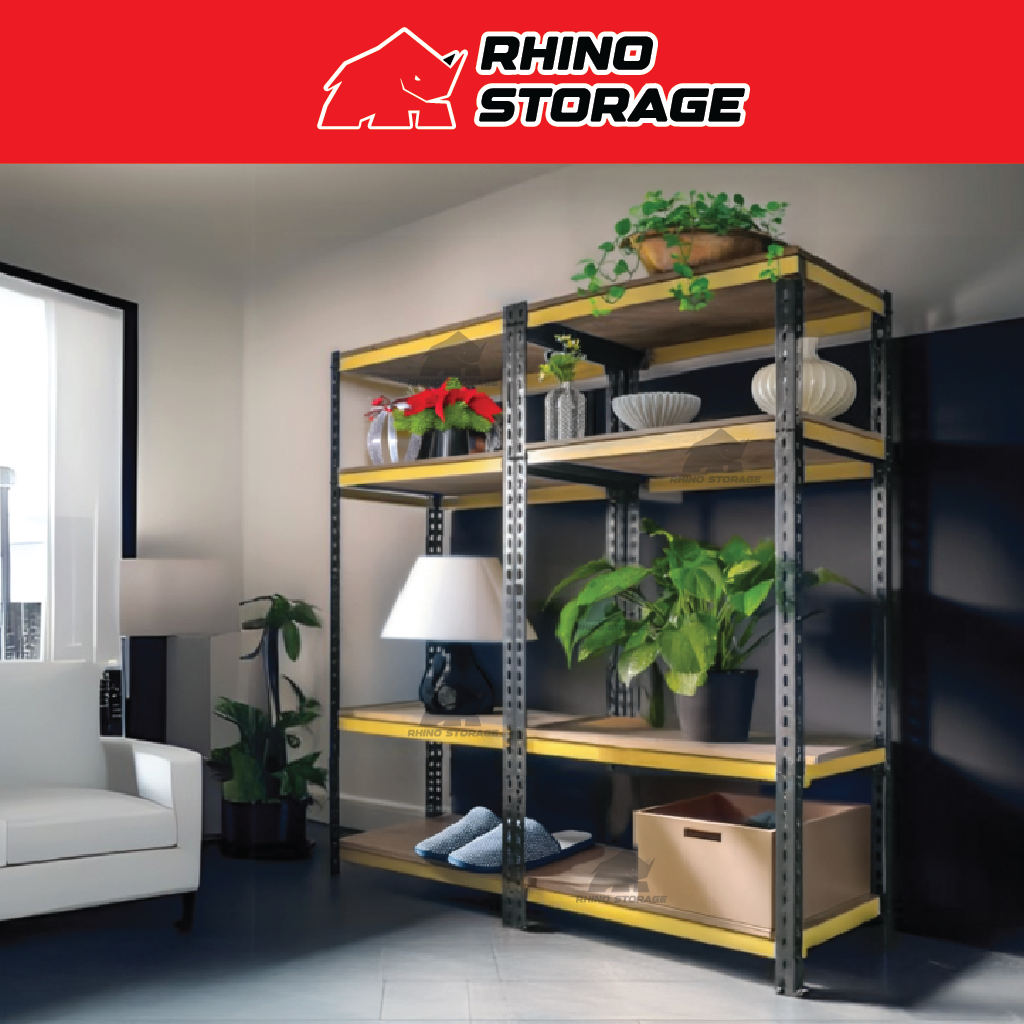 RHINO STORAGE BLACK YELLOW 4 Level Boltless Rack Heavy Duty Rak Besi ...