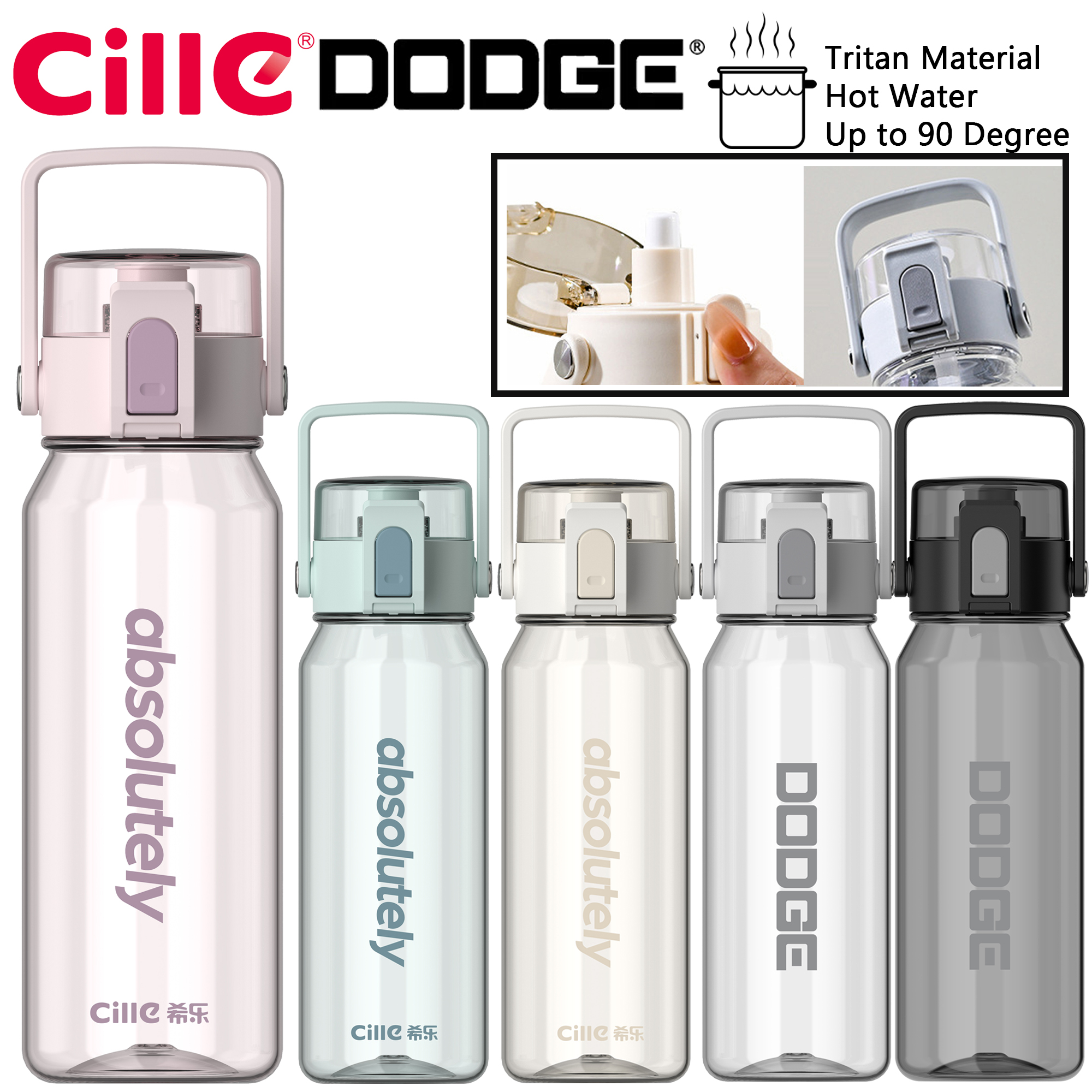 Cille Dodge 780ml Slim Travel Leakproof Tritan BPA-Free Water Bottle c/w Handle | Shopee Malaysia