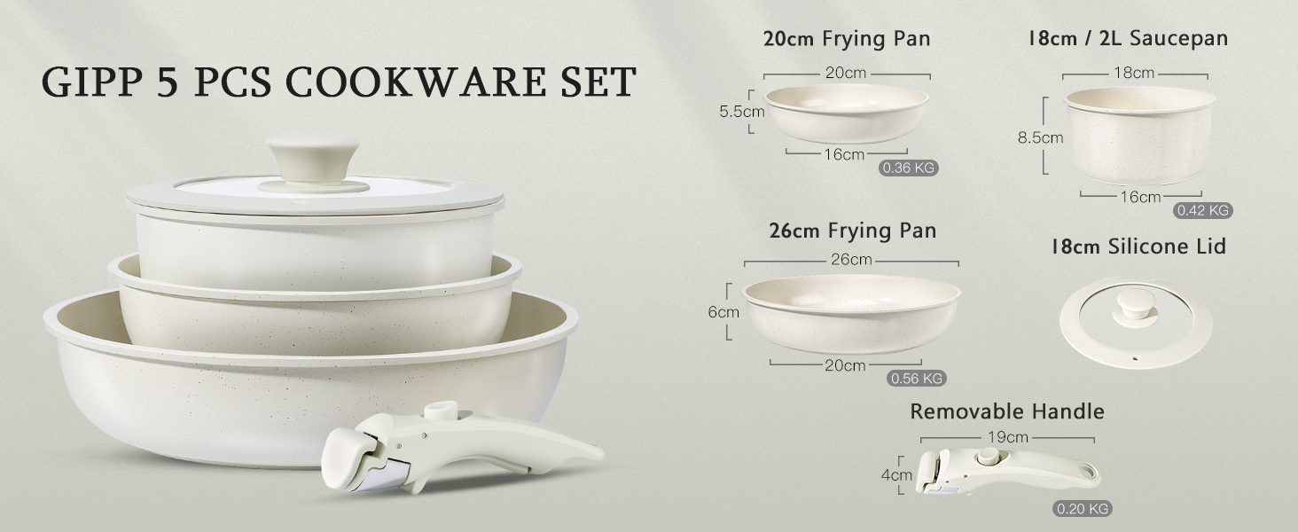 GIPP® Nonstick Cookware Set (3/5/11Pcs) Handle Removable Nonstick FryPan Wok Suitable All Stove ...
