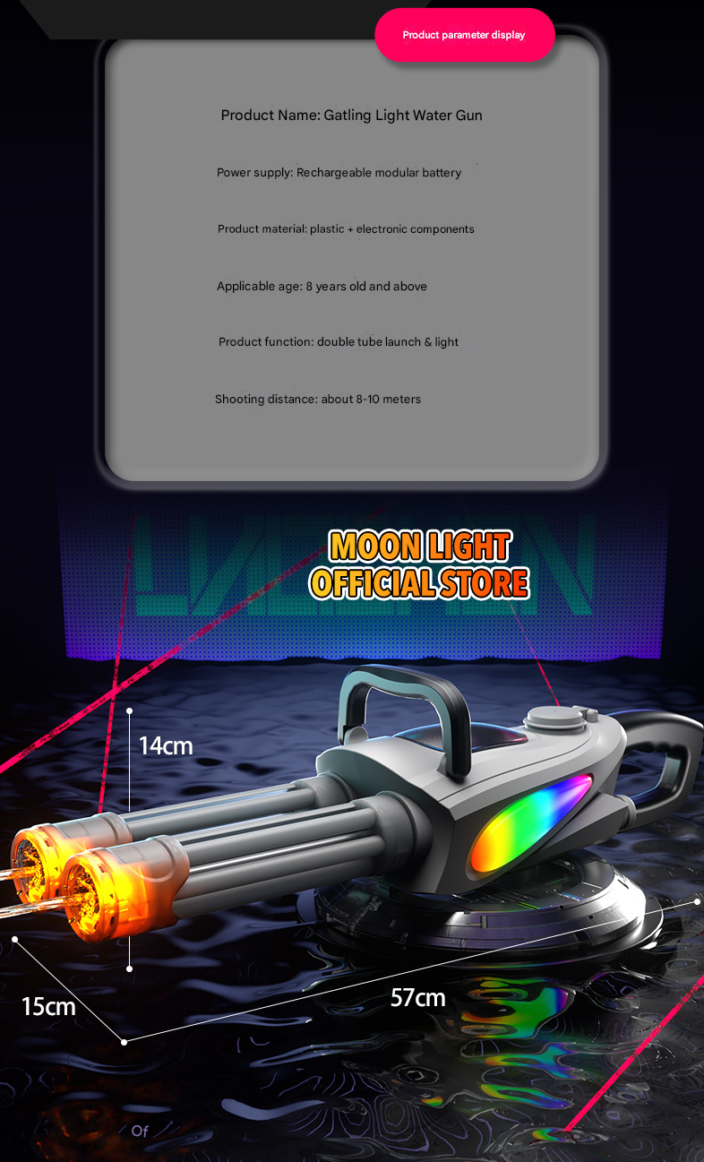 Double Gatling LED Electric Water Gun Blaster Guns Toys Cannon Swimming ...
