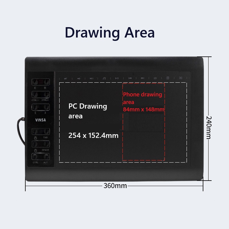 VINSA 1060 PLUS Digital Tablet Hand Pen Drawing Digital Graphics Board ...