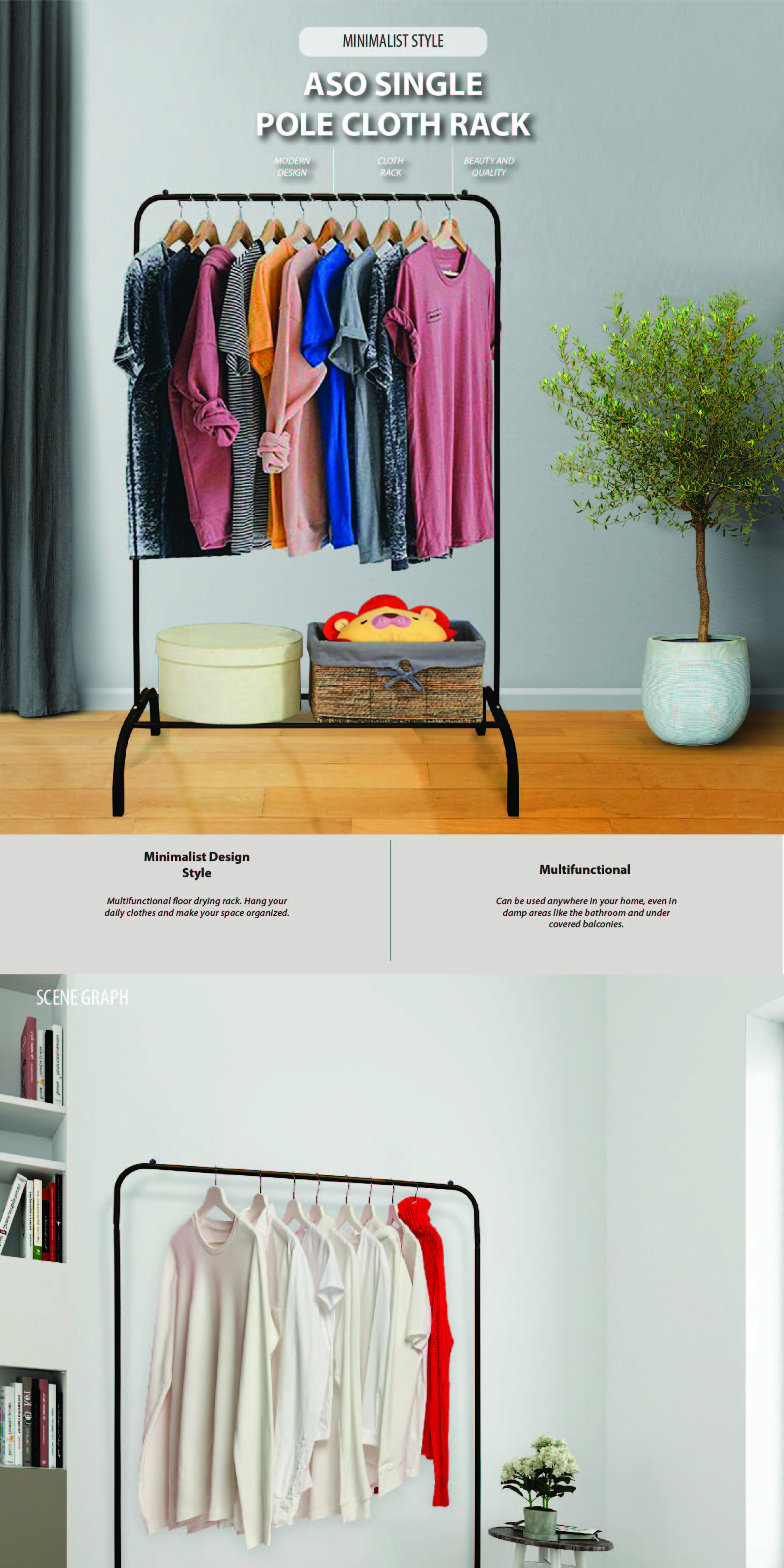 TSBRILLIANT Rak Pakaian Satu Tiang ASO - ASO SINGLE POLE RACK | Shopee ...
