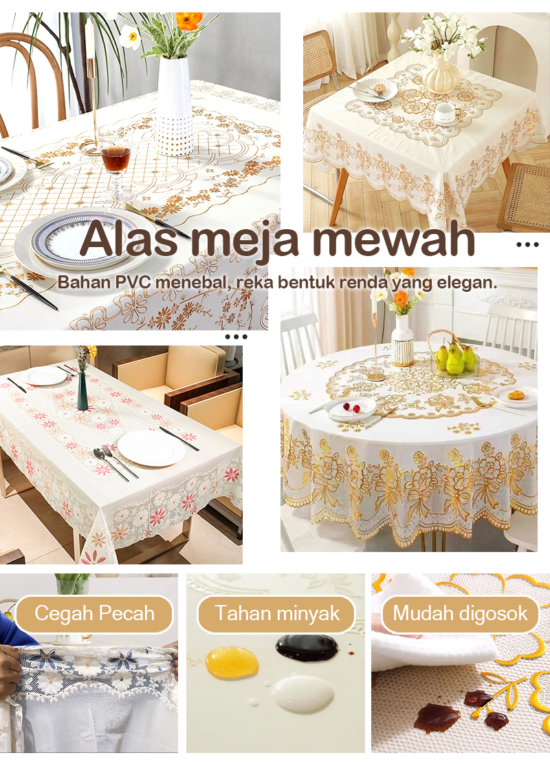 Alas Meja Gaya Eropah Kalis Air & Minyak, Bentuk Segi Empat Tepat ...