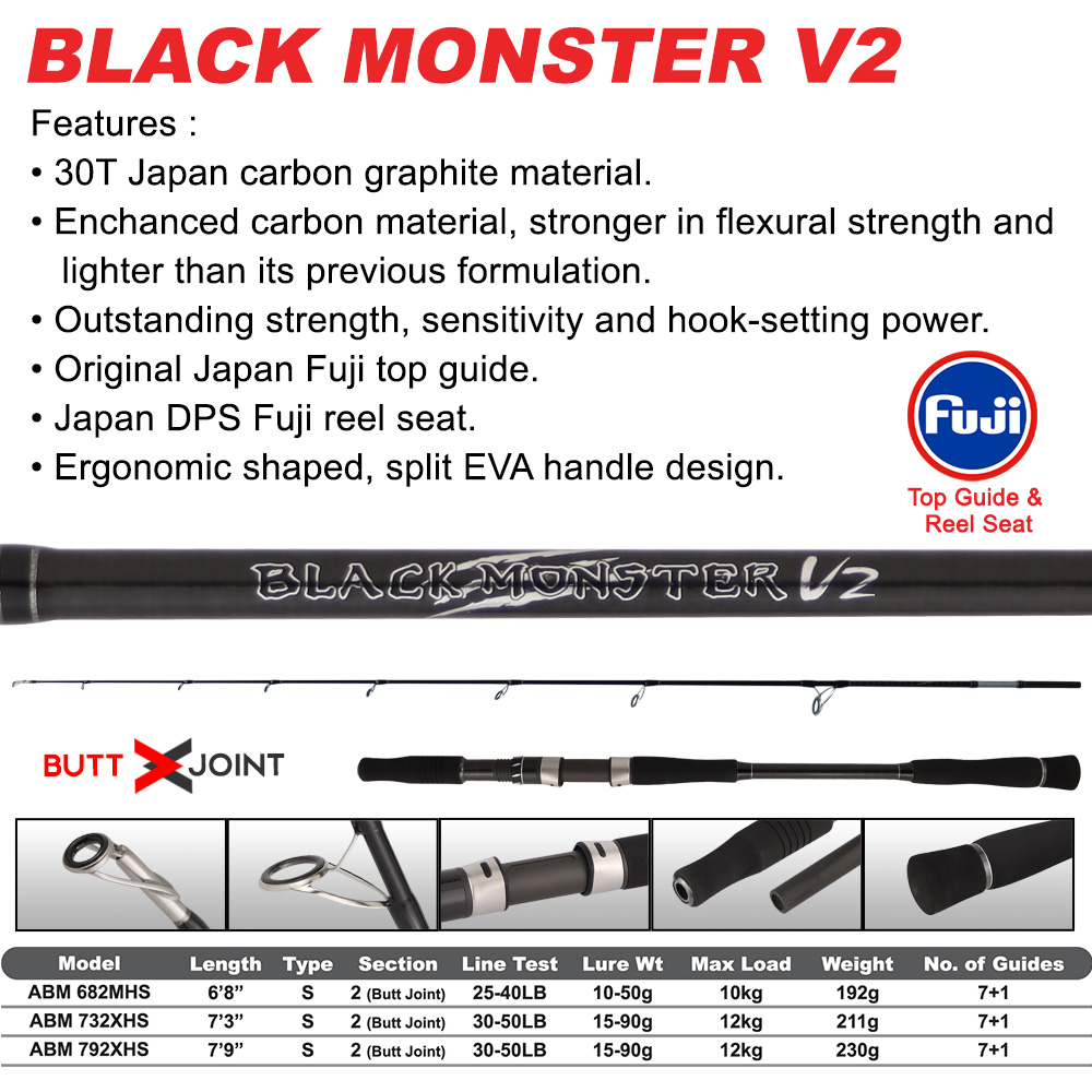 Ajiking Black Monster V2 Spinning Popping Fishing Rod Max Load 10kg ...