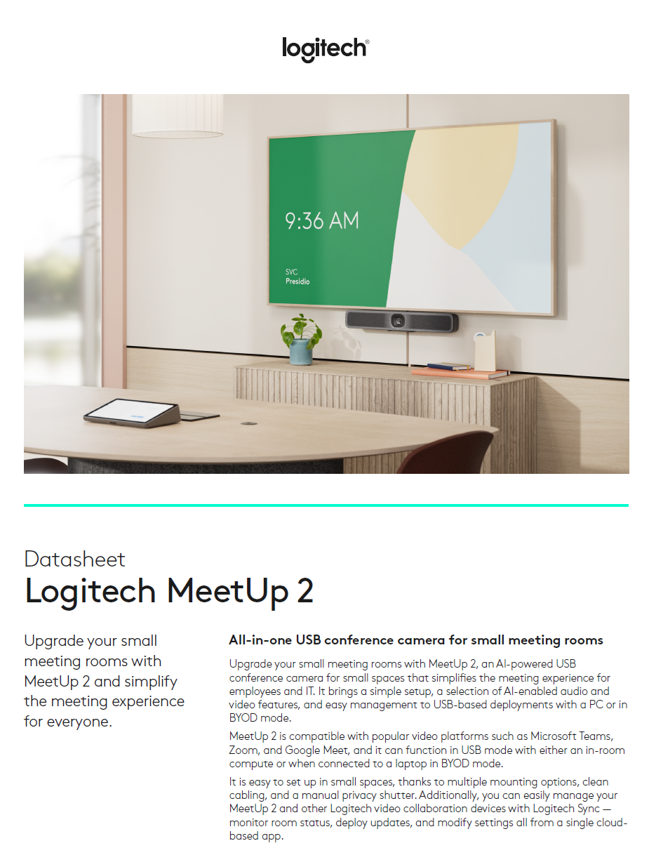 BESTSELLER LOGITECH MEETUP2 built-in Digital PTZ Camera 4x zoom with 4K ...