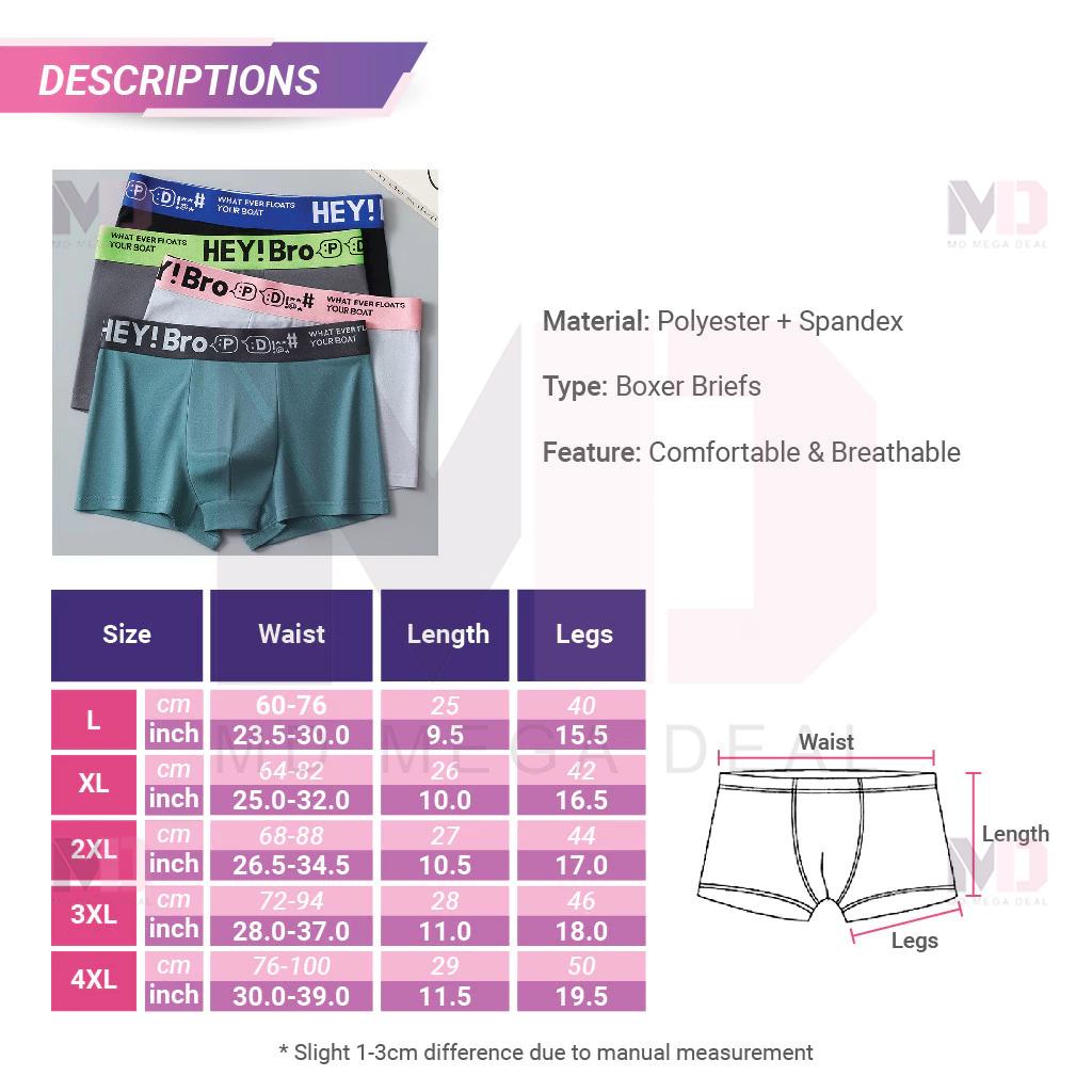 《Mega Deal》Hey Bro 5pcs/Set Men Boxer L-4XL Underwear Men Boxer Lelaki ...