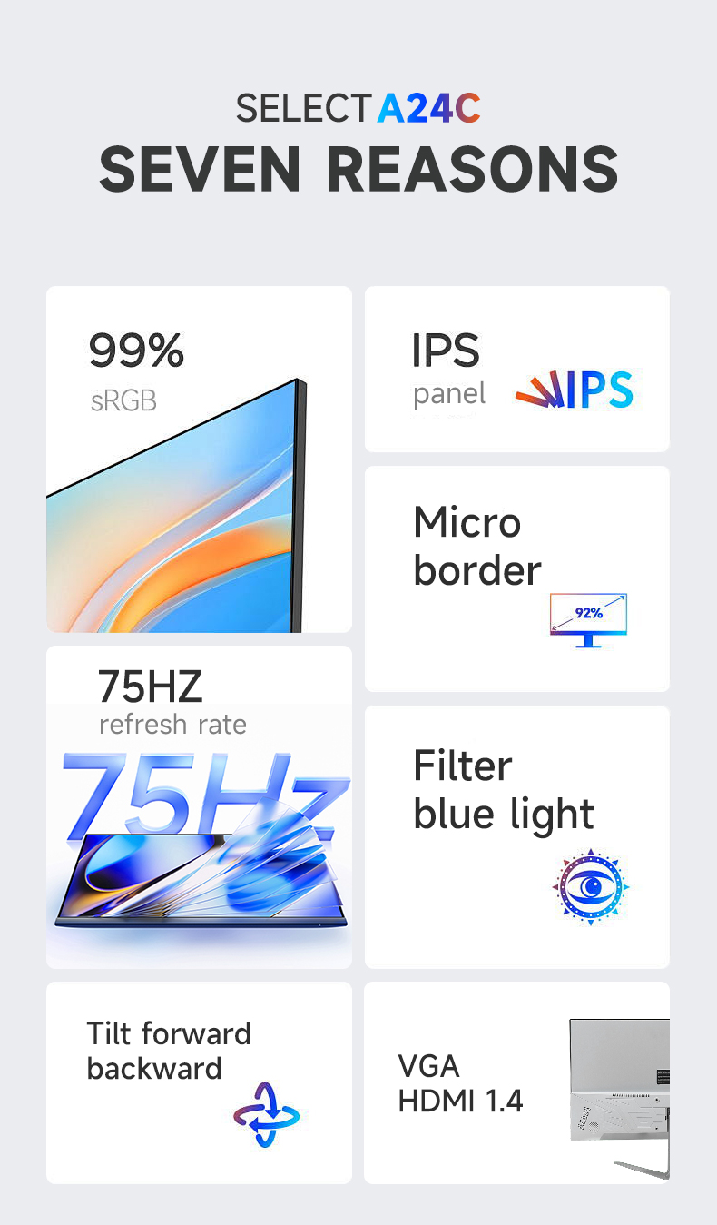 JEAANSP Monitor 19/22/24 Inch Computer Monitor Full HD Frameless Gaming ...
