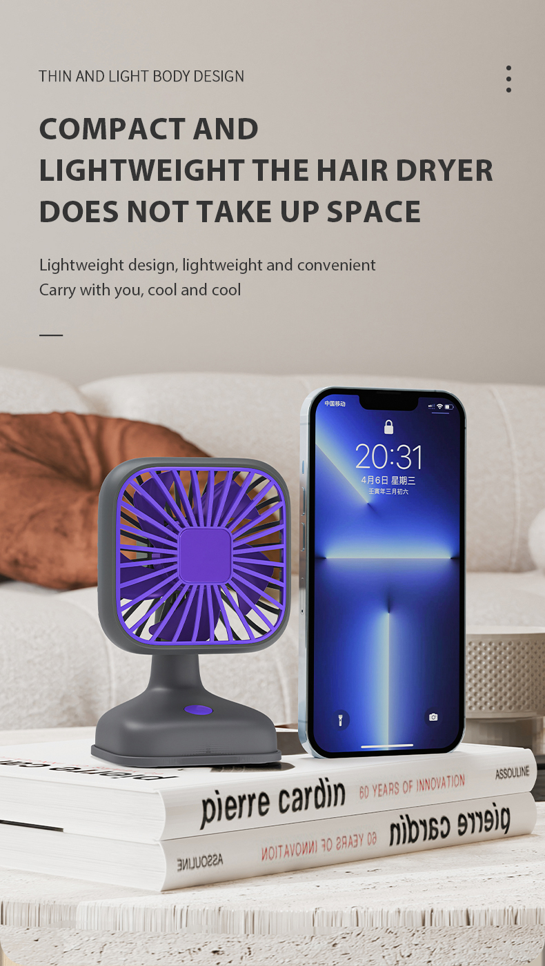 Ultra Quiet Mini USB Table Fan – 3 Adjustable Speeds, 3500mAh Battery ...
