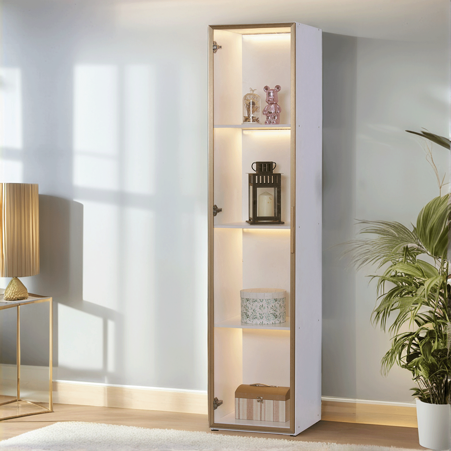 HOMATRIX LED Display Glass Cabinet Single Door Living Room Side Storage ...