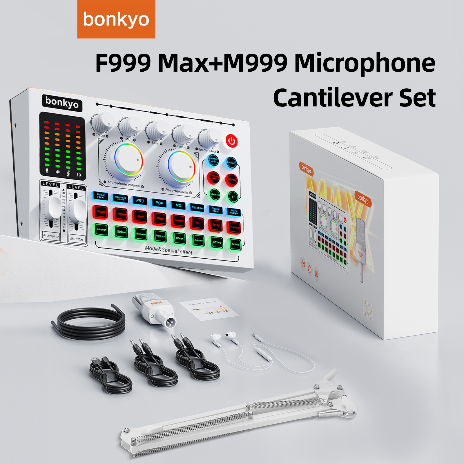Soundcard F999MAX+M999Mic live broadcast equipment full set Bluetooth ...