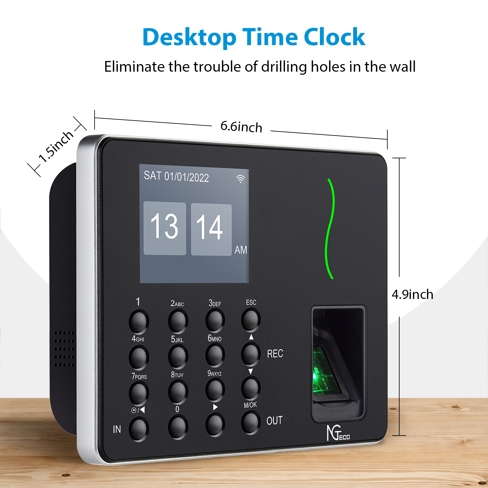 NGTeco Thumbprint Time Attendance Machine Fingerprint With Night Shift ...
