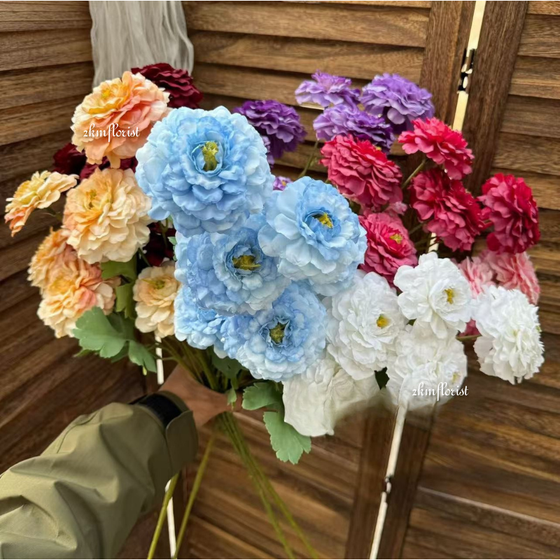 (3HEADS) CORAL PEONY FLOWER Artificial Fake Plant Bouquet Plastic ...