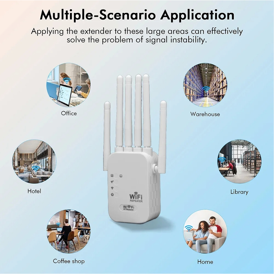 OOKAS 2.4G/5Ghz Wireless WiFi Repeater 1200Mbps WiFi Amplifier 4/6 Antenna Long Range Signal ...