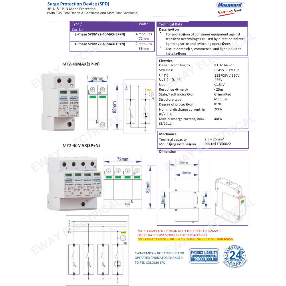 MAXGUARD SPD Surge Protection Device 2Pole/4Pole Lightning Arrestor AC ...