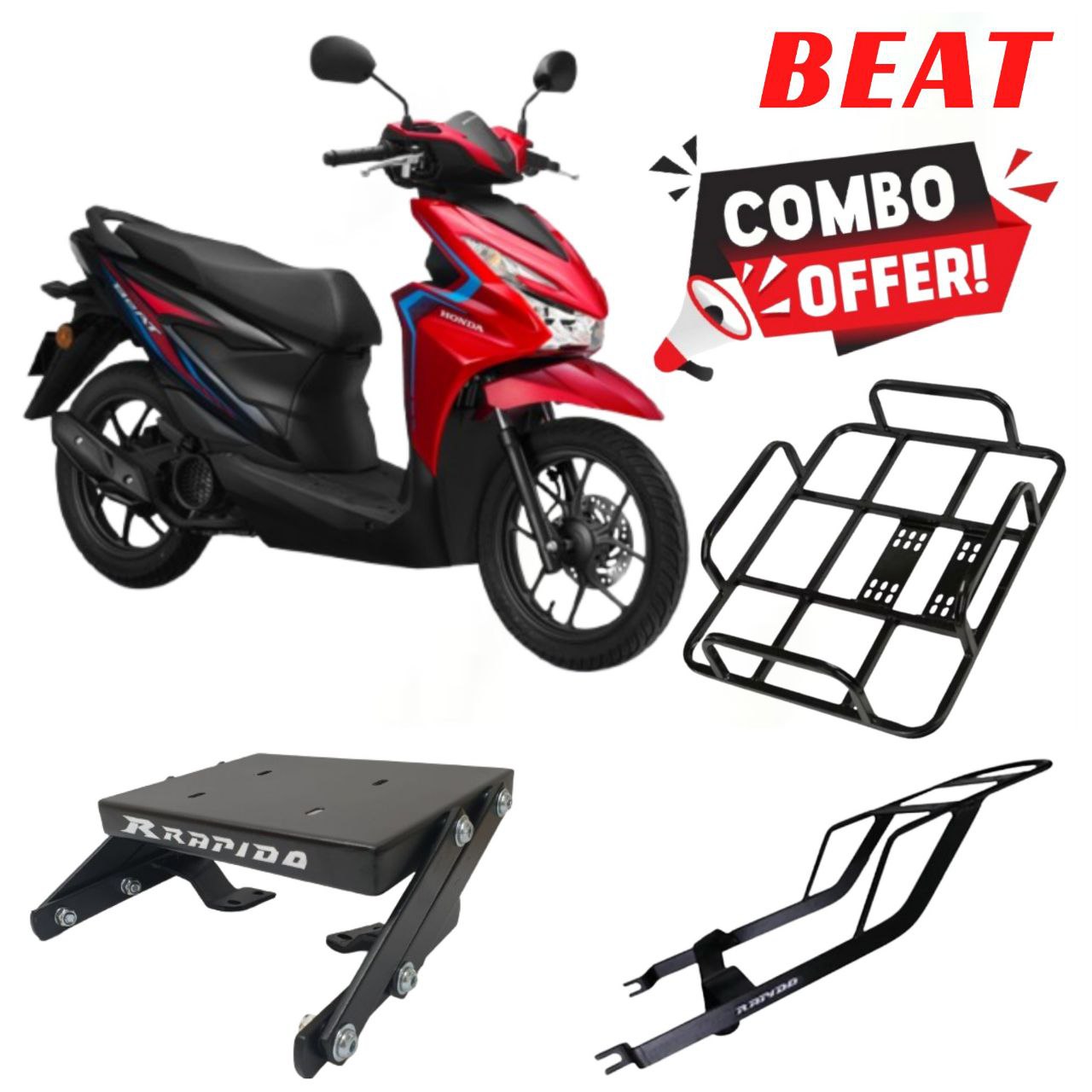 (HONDA BEAT 110) DELIVERY BOX BAG RACK+RAPIDO ADJUSTABLE BESI RACK LIPAT/MONORACK | Shopee Malaysia