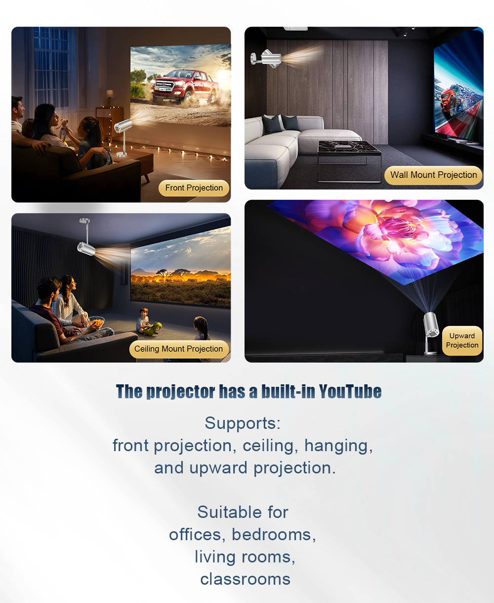 TS-3 Mini Portable 90° Rotating Projector Hidden Telescopic Bluetooth ...