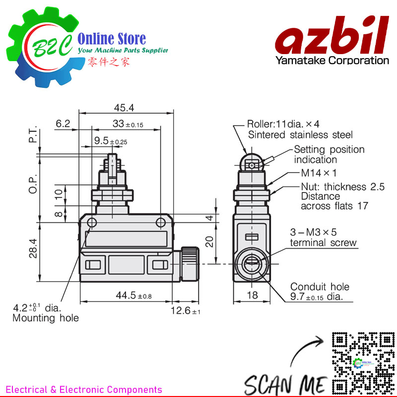 Azbil SL1-A SL1-D SL1-H SL1-P Machine Travel Limit Switch Yamatake Long Cross Roller Plunger ...