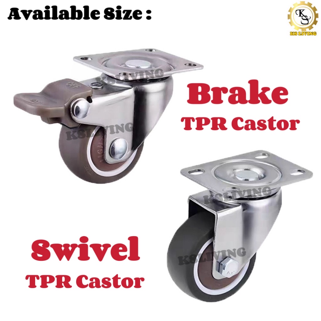 Kim.S 2 inch (50mm) Heavy Duty TPR Caster Soft Rubber Silent Roda ...