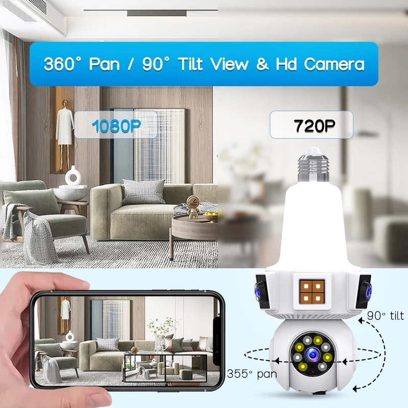 V380 PRO CCTV Three Lens Three Image Bulb CCTV Camera IP Wifi Bulb ...