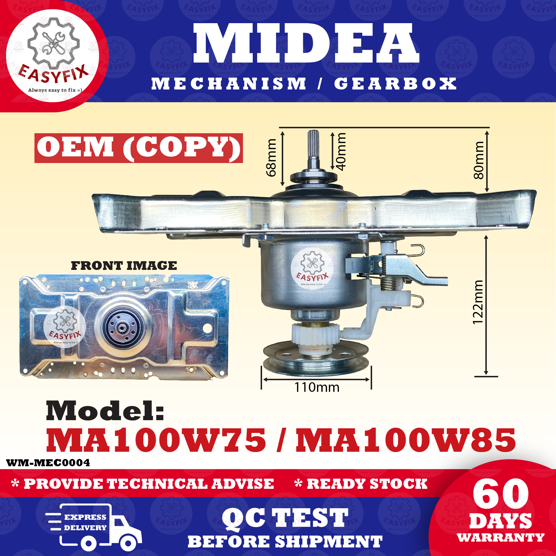 MA100W75 / MA100W85 WASHING MACHINE MECHANISM FOR MIDEA (GEARBOX ...