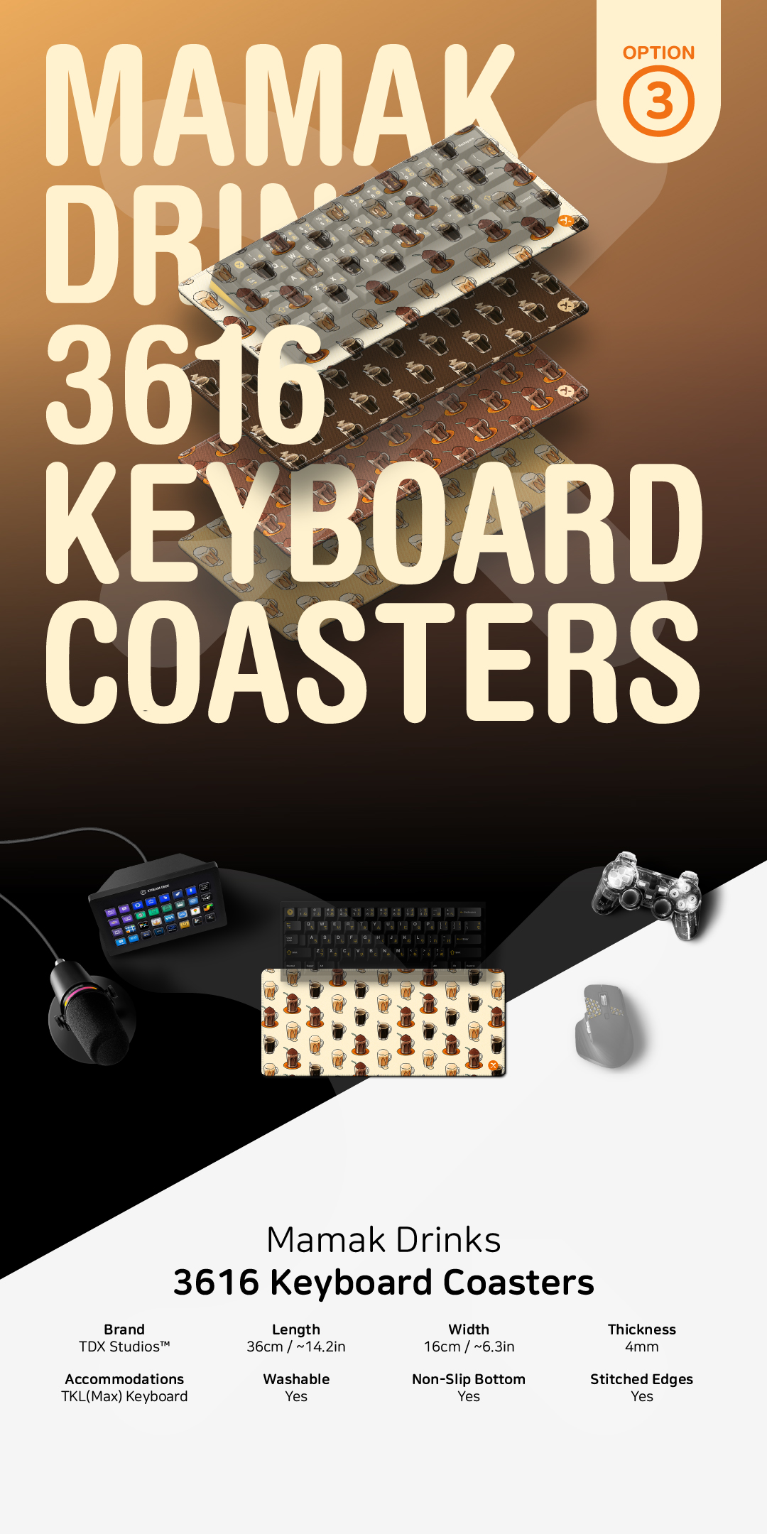 [3616 KEYBOARD COASTERS] Mamak Drinks OP3 | 36cm x 16cm Deskmat for ...