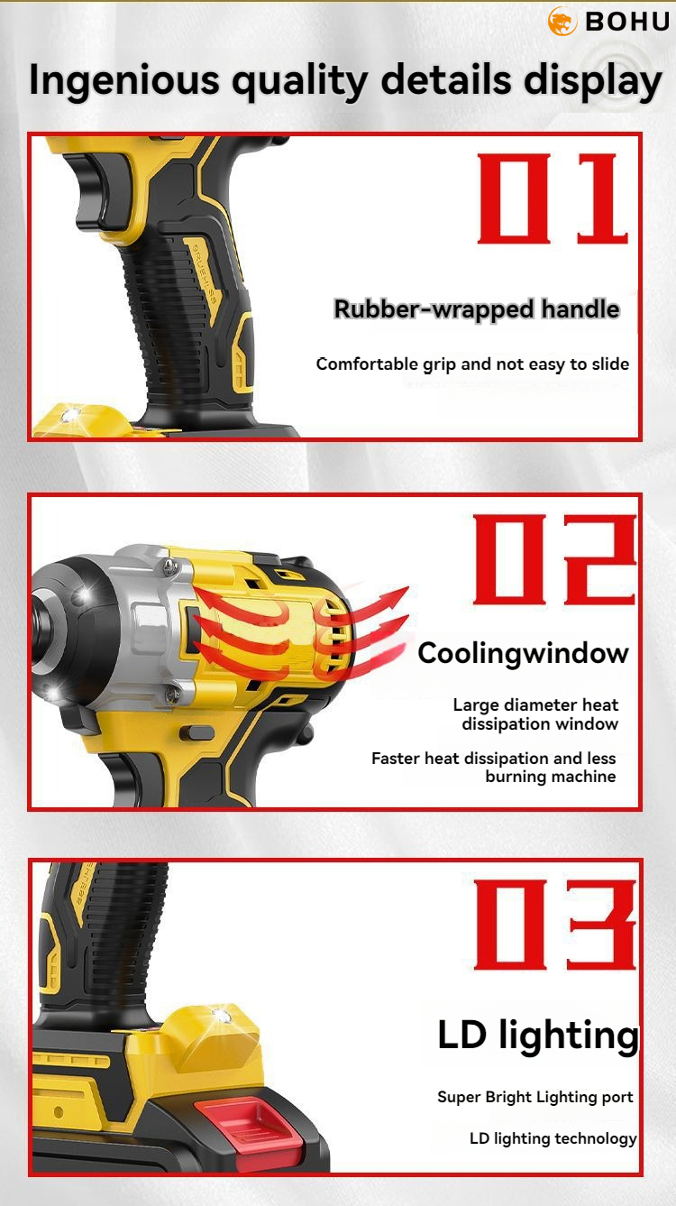 BOHU Impact Wrench Cordless 350N.m Max Torque Heavy Duty 1/2" Electric ...