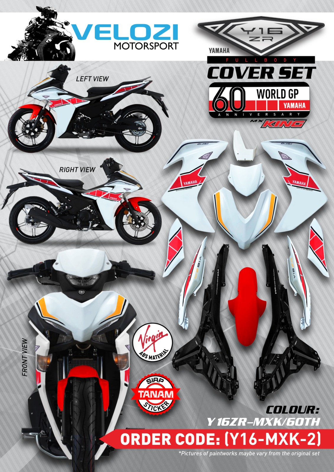 Y16 V1 V2 COVERSET Y16ZR MX KING DOCTOR VELOZI WORLD GP WHITE RED 60TH ...