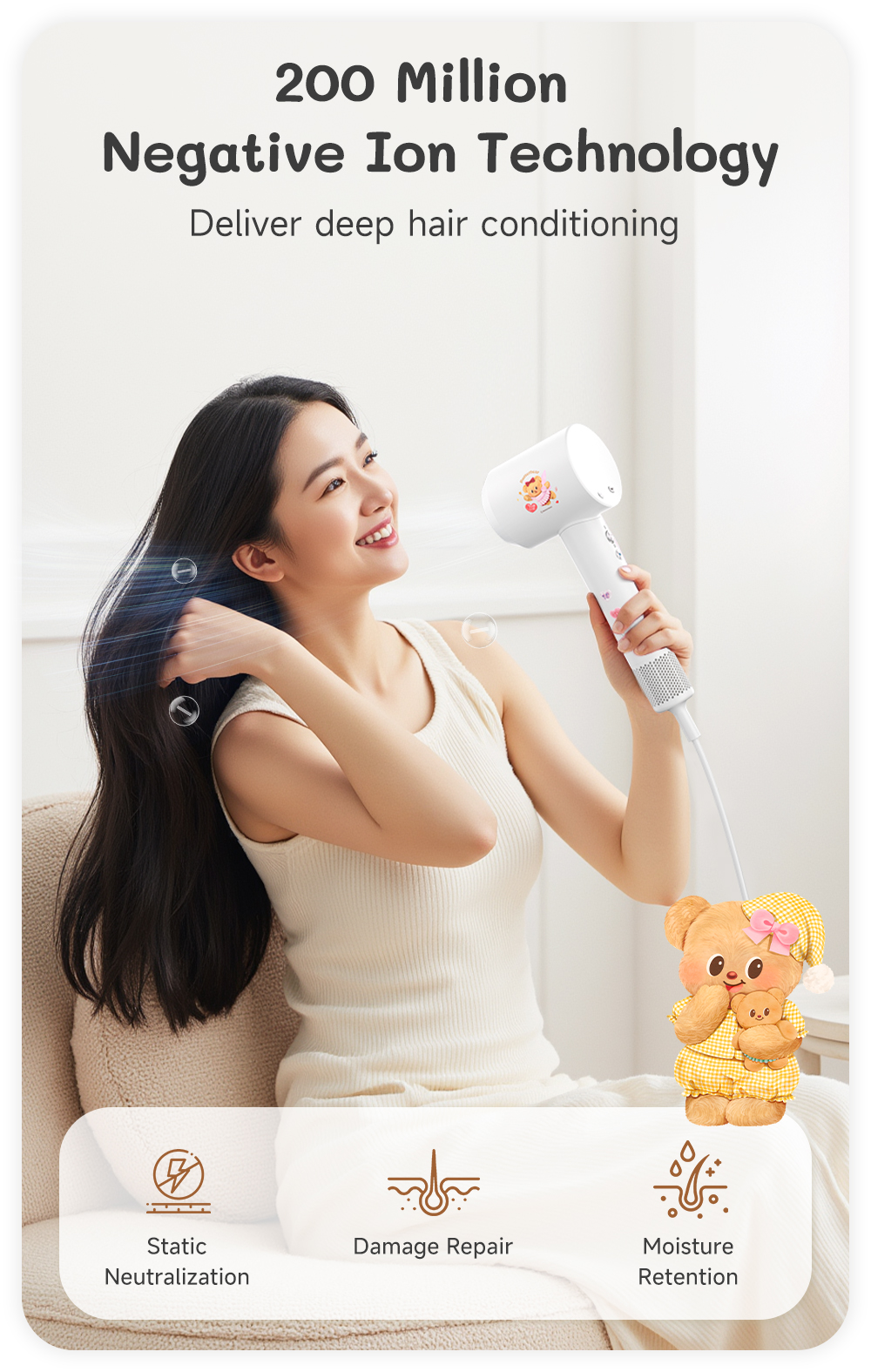 【Simplus×Butterbear】High Speed Hair Dryer 64.5M/S Wind Speed 200 Million Negative Ions Hyper-SIM ...