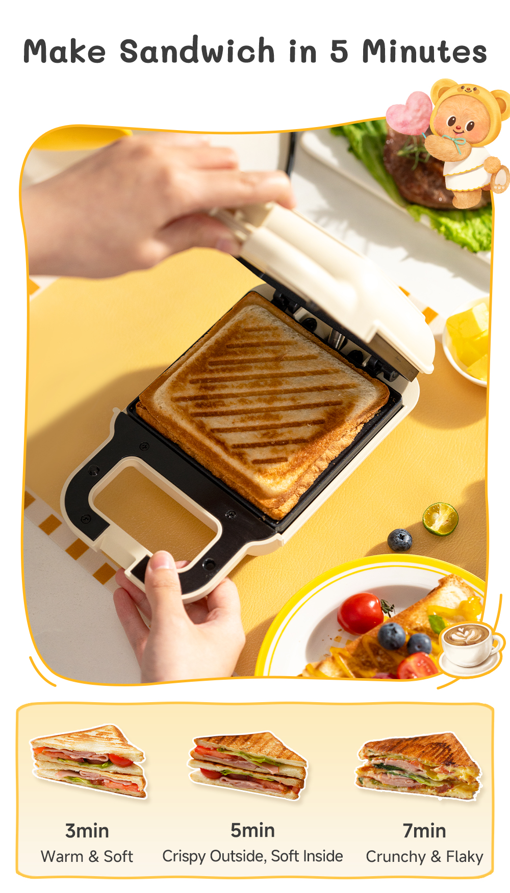【Simplus×Butterbear】650W Sandwich Maker Breakfast Toast Maker Overheat ...