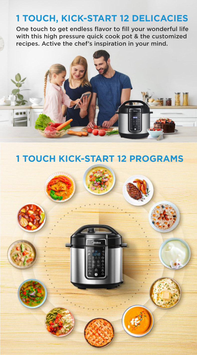 Midea MPC8002ABDS 7.6L LED Display Pressure Cooker With 12 Preset Menus ...