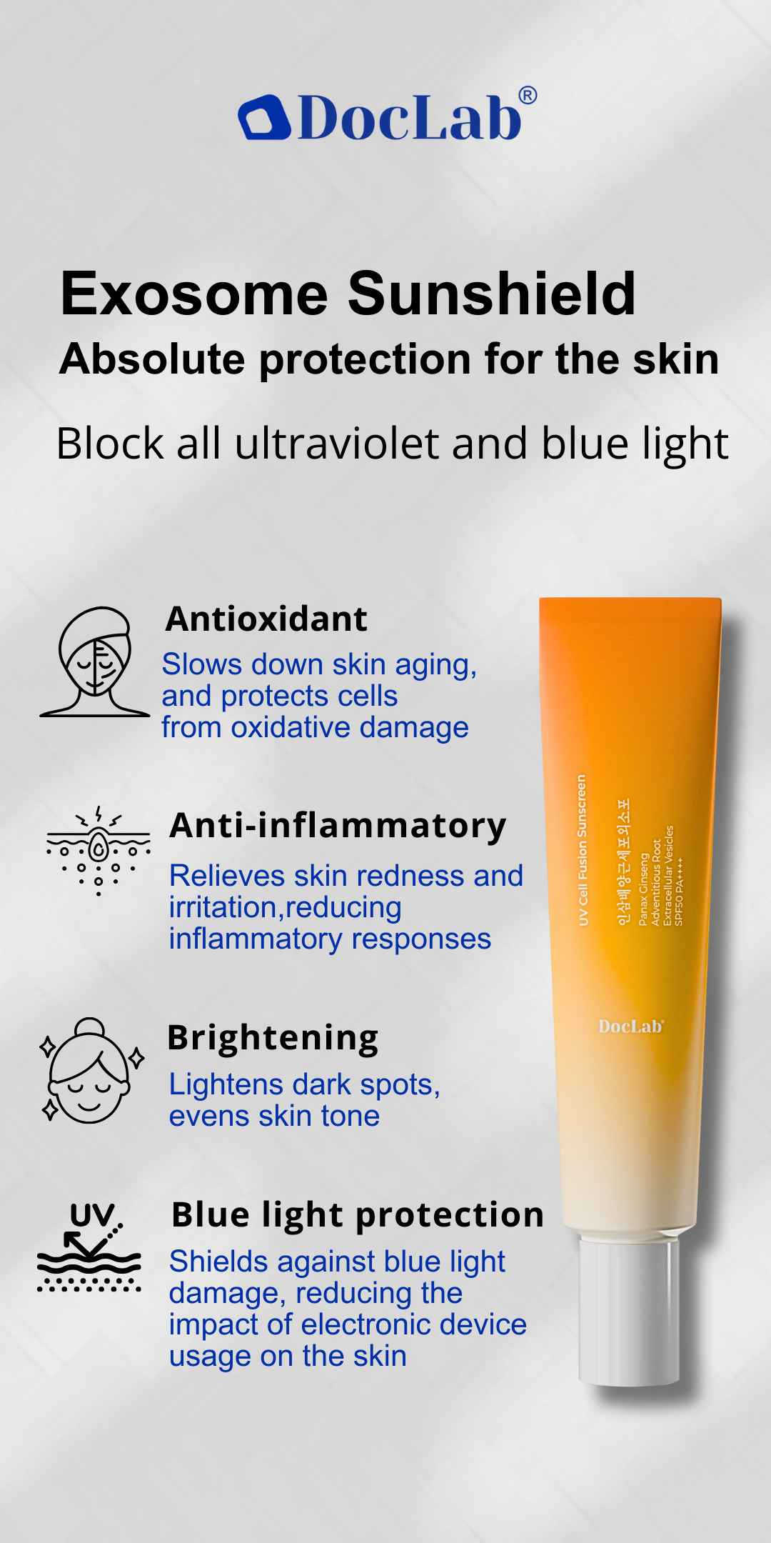 DocLab UV Cell Fusion Sunscreen SPF50 PA++++ New Technology Ginseng Exosome (Made in Korea ...