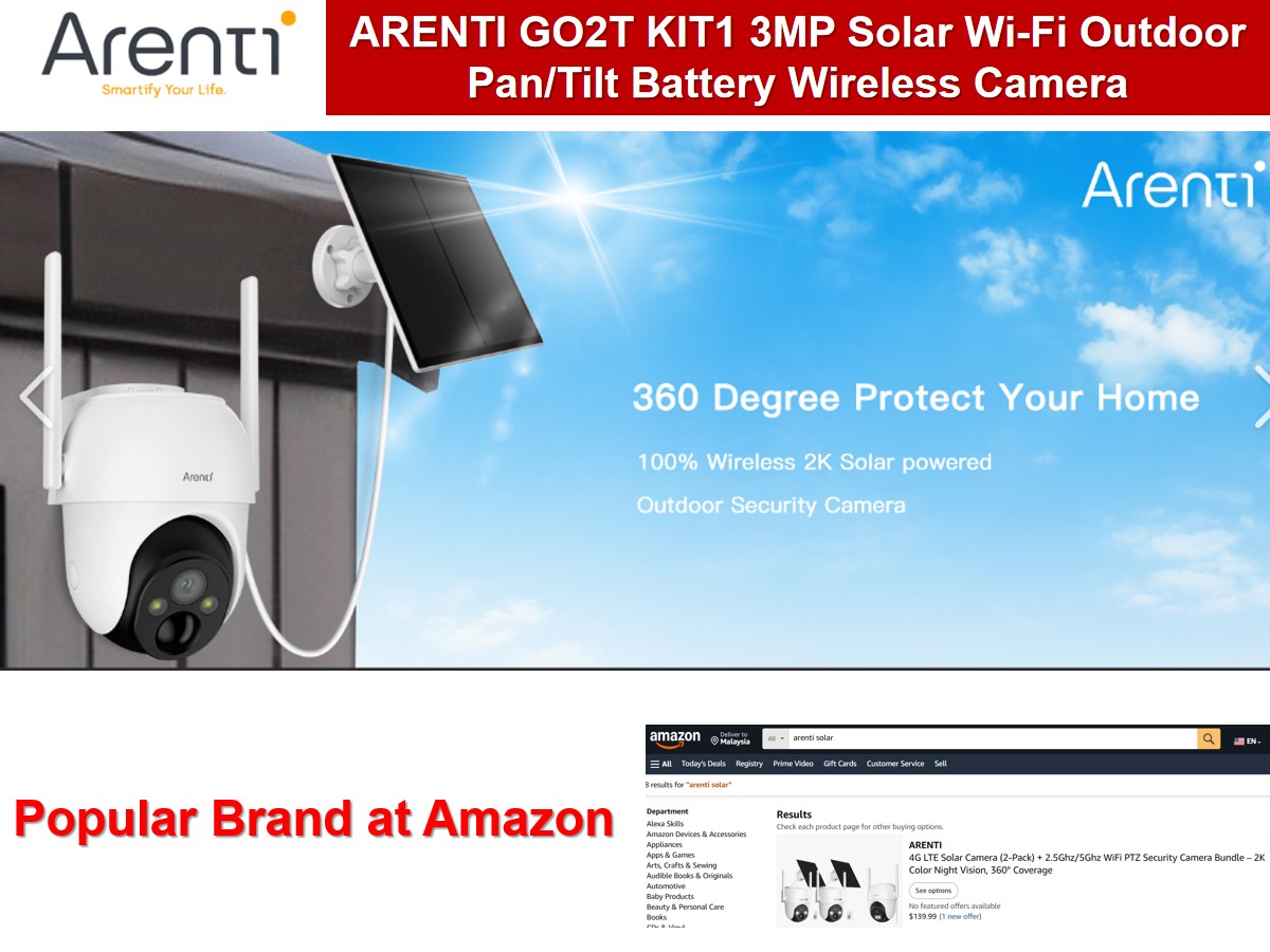 ARENTI GO2T KIT1 3MP Solar Wi-Fi Outdoor Pan/Tilt Battery Wireless ...