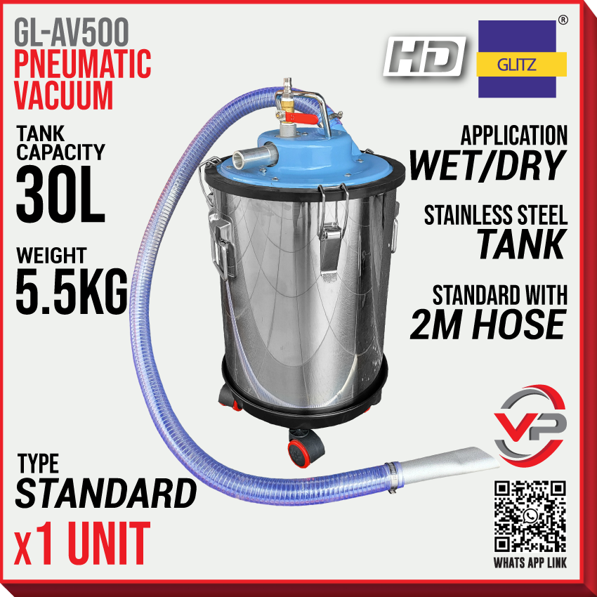 GLITZ GL-AV500 H/DUTY PNEUMATIC INDUSTRIAL VACUUM CLEANER 30 LITER DRY ...