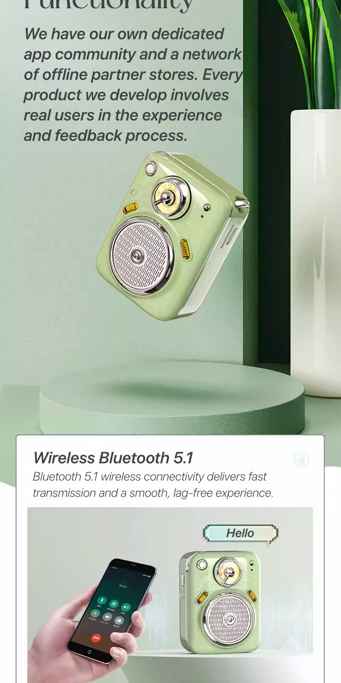 Divoom Beetles-FM II Green Vintage Style Design Ultra Compact Portable ...