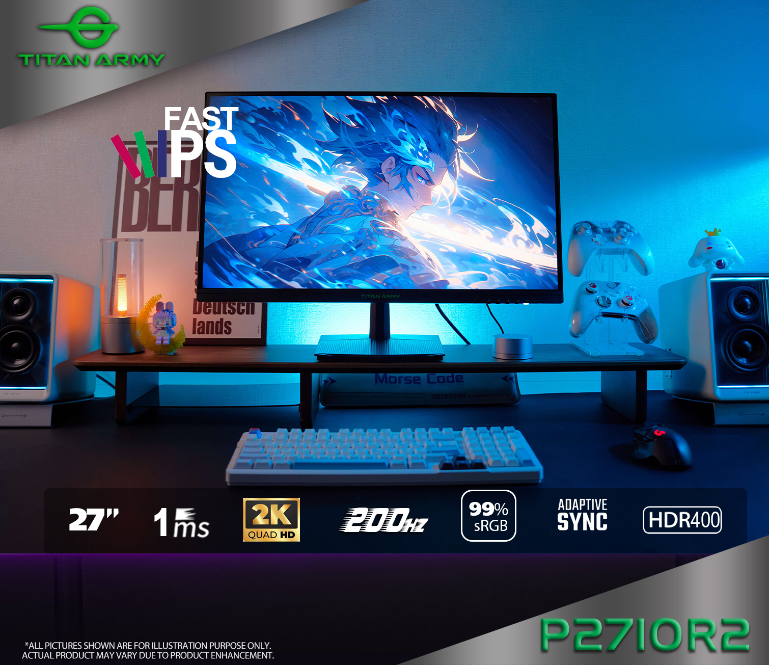 TITAN ARMY 27” FAST IPS QHD 200Hz 1ms 99%sRGB HDR400 Gaming Monitor ...