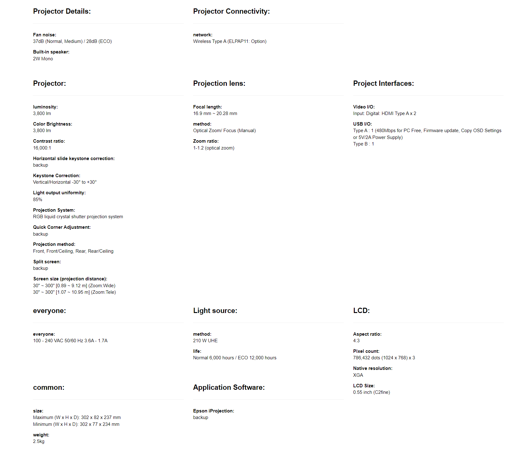 EPSON EB-X52 X52 / EB-X51 X51 PROJECTOR 3800 LUMENS 3LCD XGA (1024x768 ...