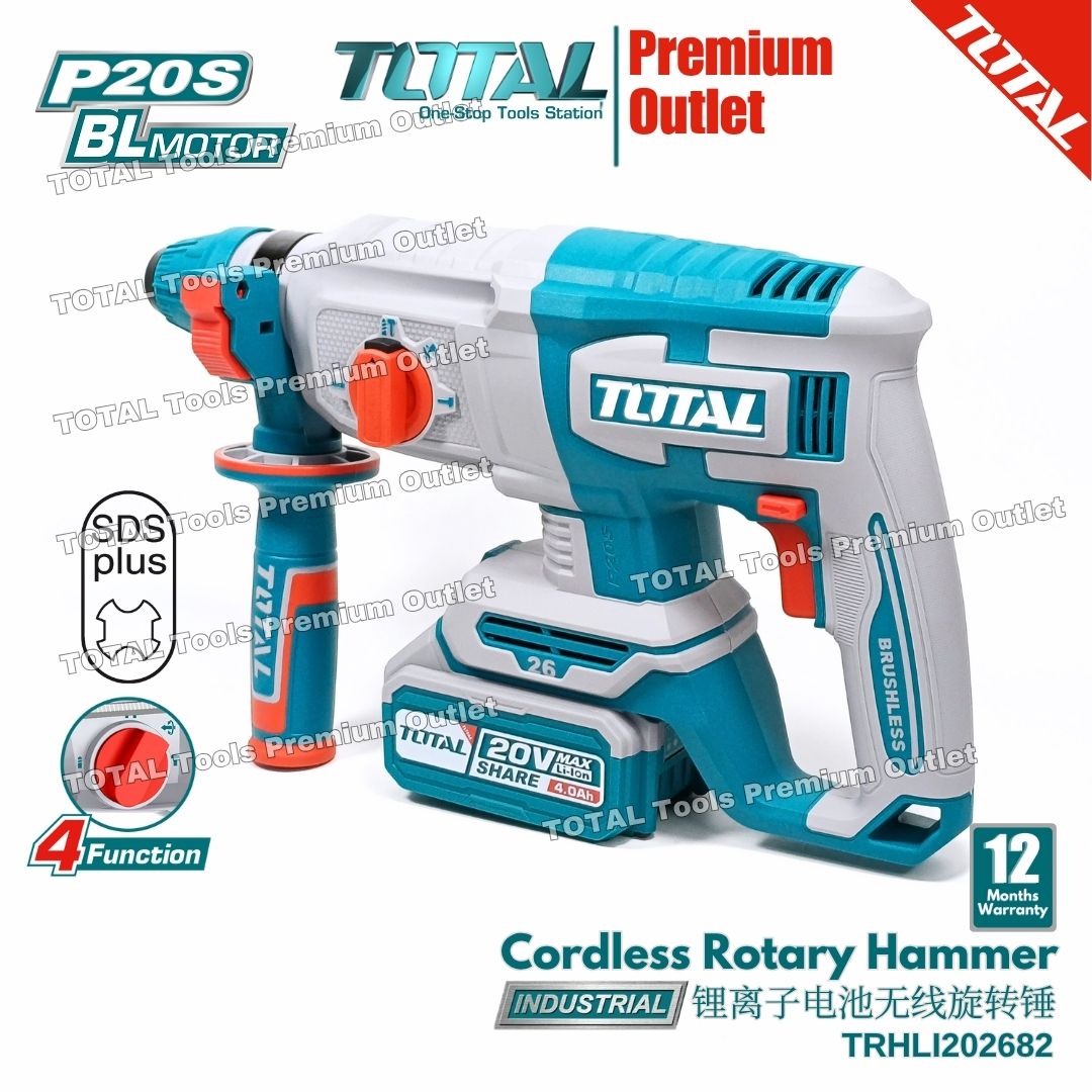 TOTAL Tools 20V Cordless Rotary Hammer (Brushless motor) 4 mode ...