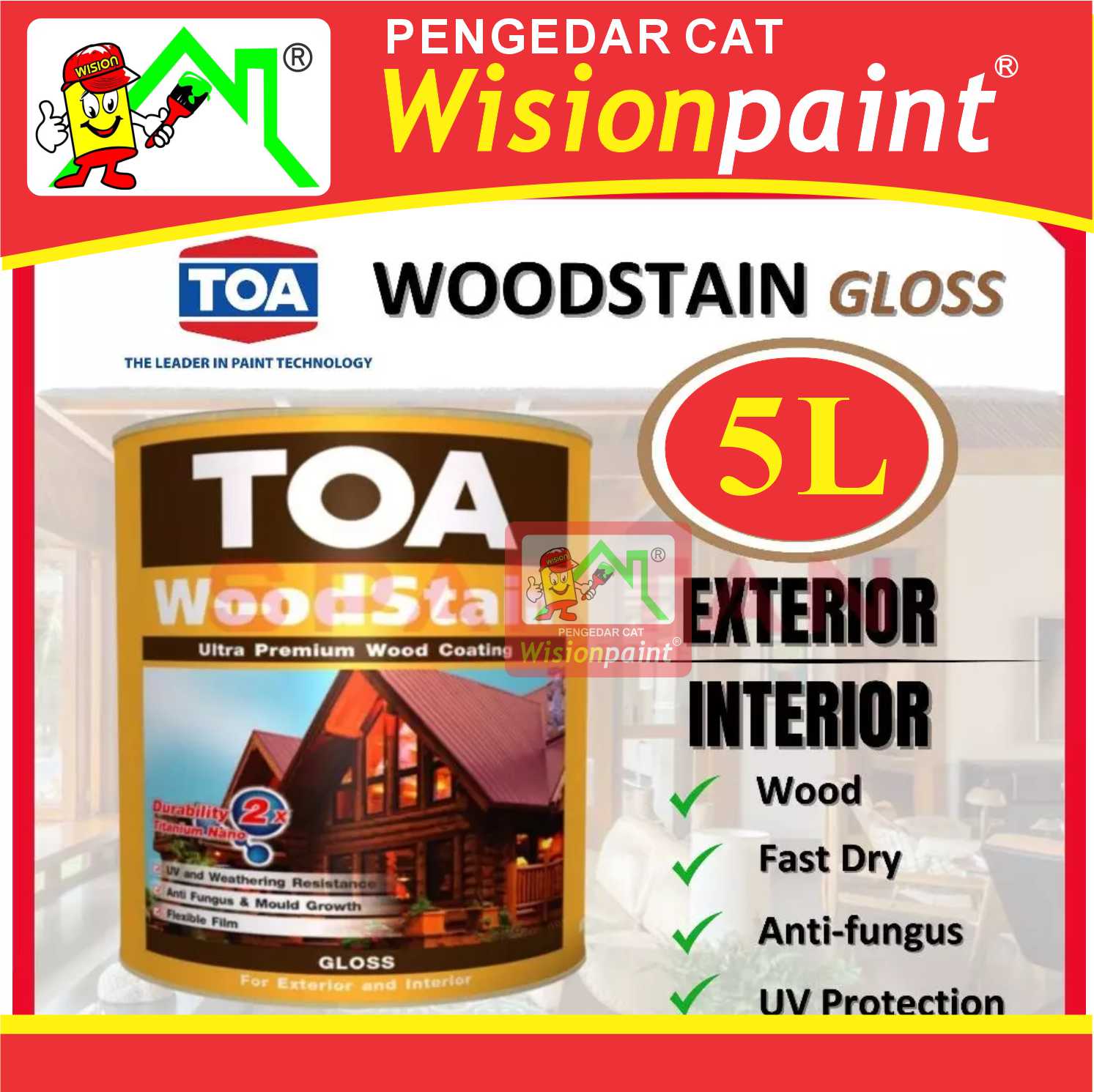 💥OFFER!💥 5L ( GLOSS ) TOA Woodstain Paint ( 5L ) Interior & Exterior ...