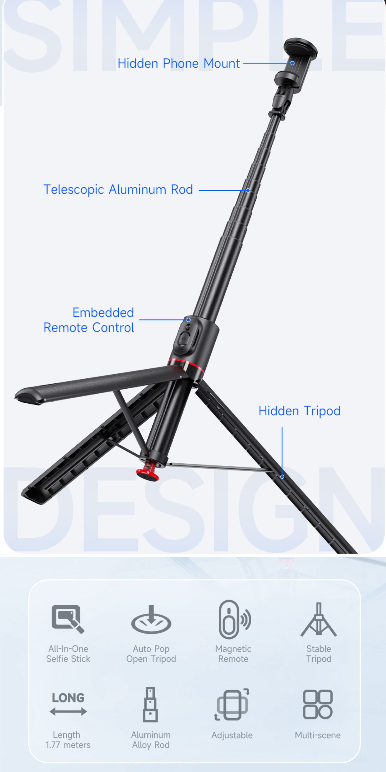 New TT01 Auto Pop Open Tripod For Phone 177cm Bluetooth Remote Nail ...