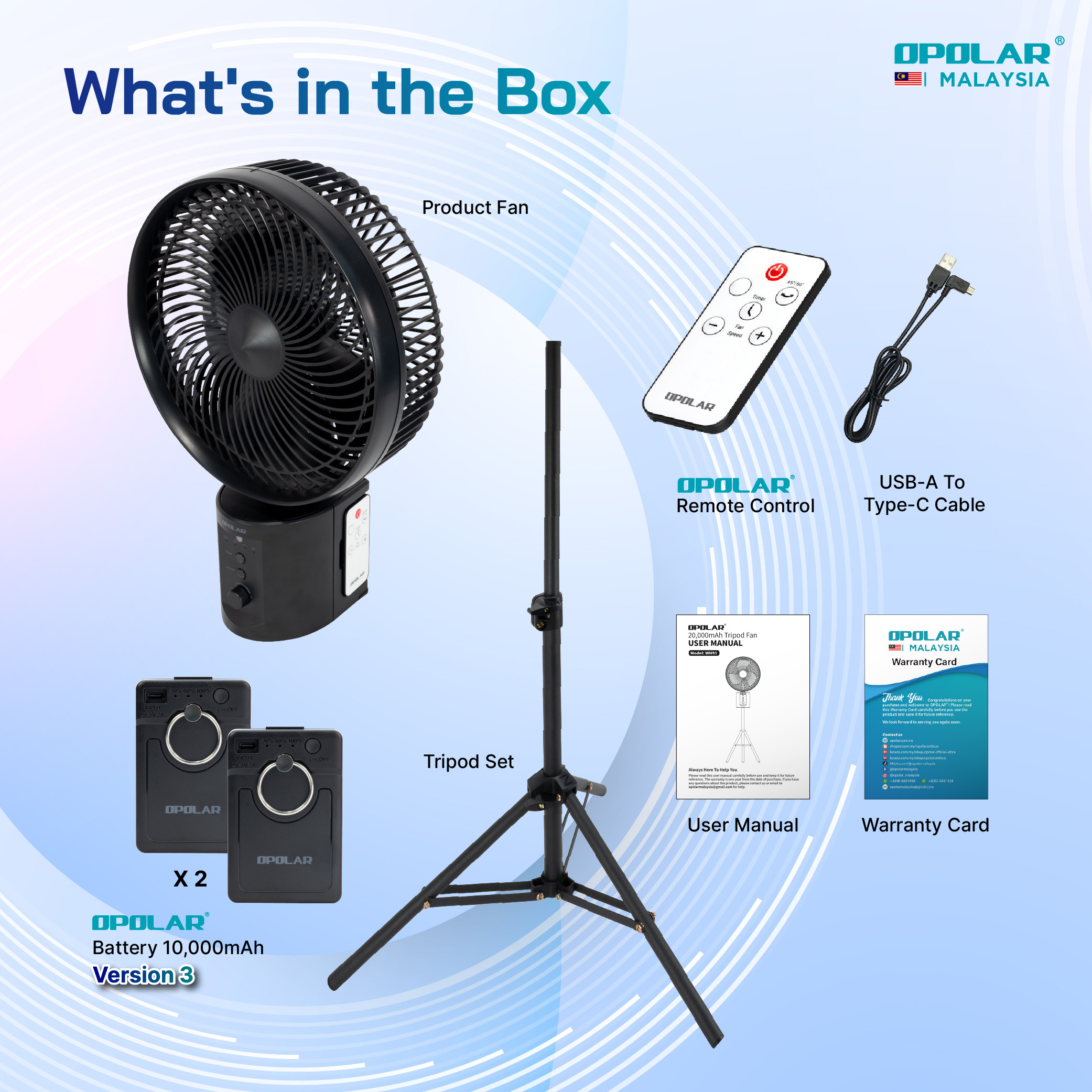 Opolar Oscillating & Rechargeable Tripod Fan With 7 Speed & Remote 10 ...