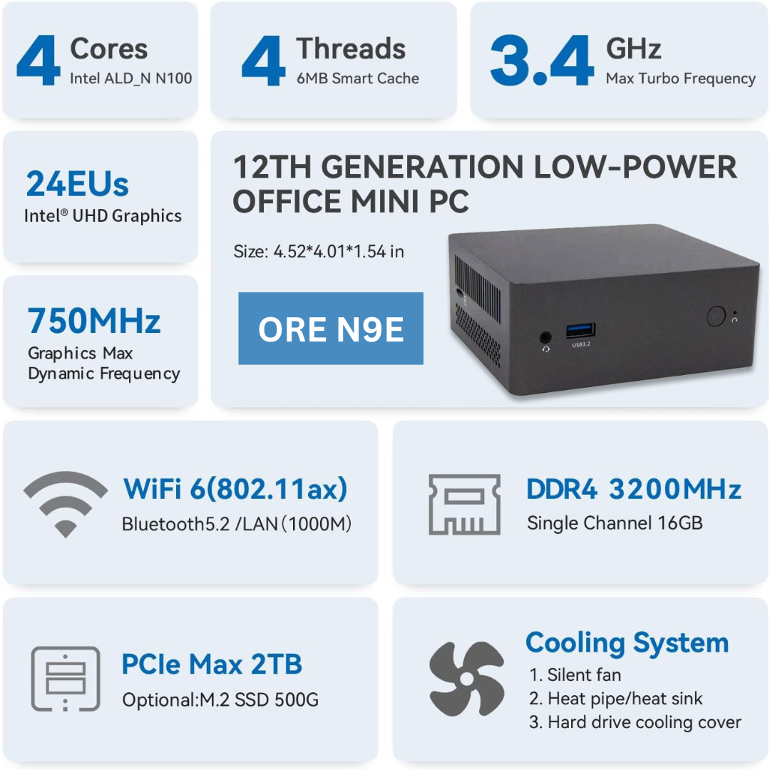 ORE N9E Intel N150 Windows Mini PC 32GB DDR4 RAM 2TB NVME SSD CPU ...