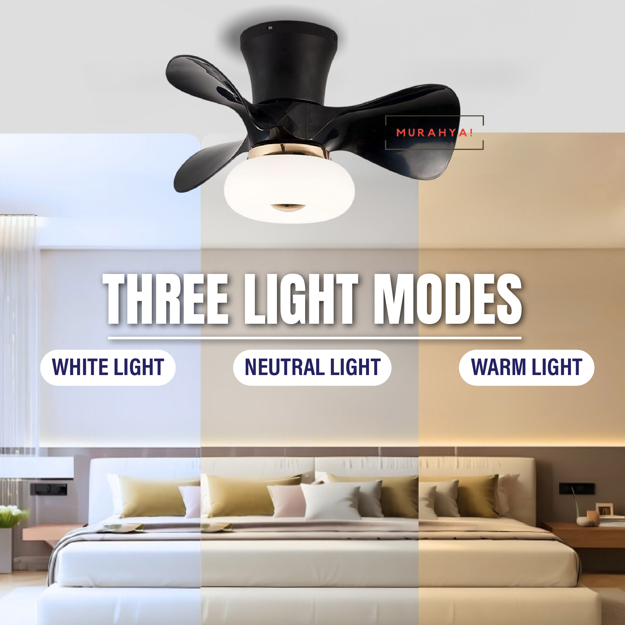 Kipas Siling Lampu Modern Mini Ceiling Fan With LED Light 3 Blade ...