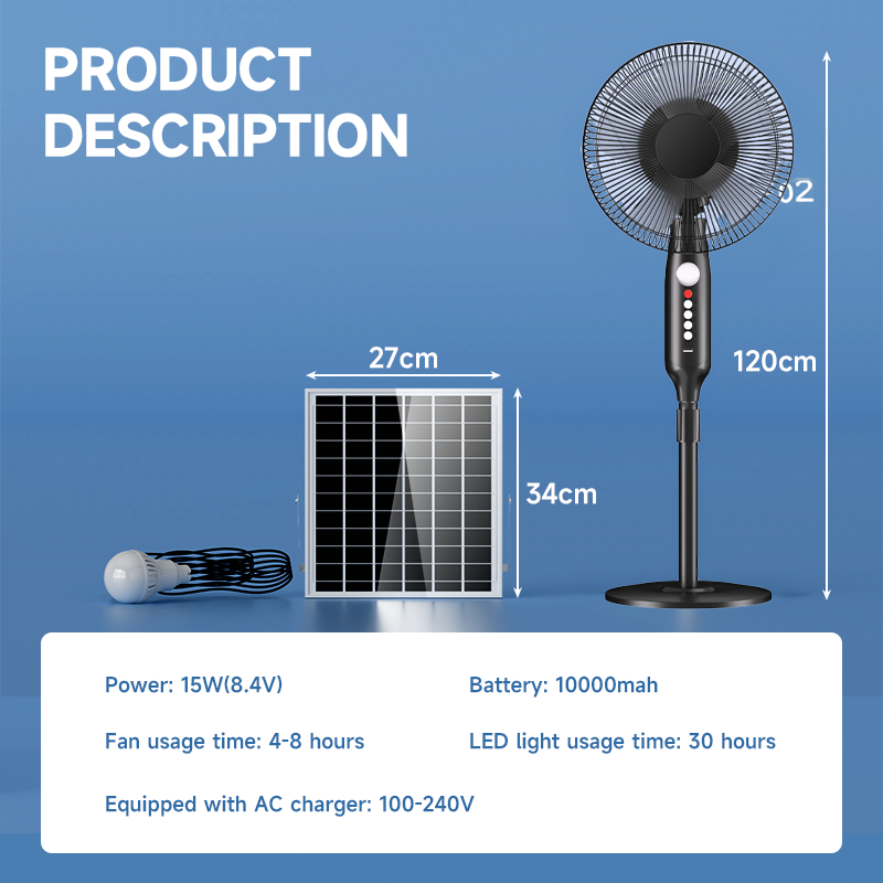 YAKO Solar Fan DC 16 Inches Rechargeable Solar Kipas With USB Charging ...
